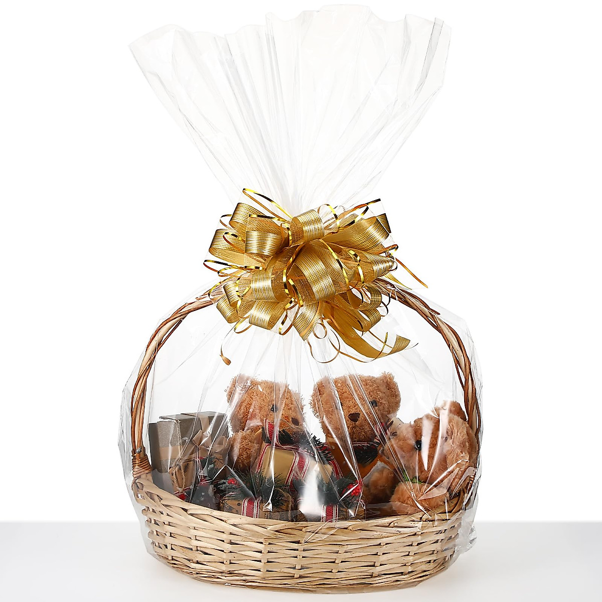 Tatuo 10 Pieces Easter Clear Basket Bags Cellophane Wrap Plastic Bag for Gifts Teachers Students Friend Gifts Baskets Party Festivals, 30 x 44 Inch