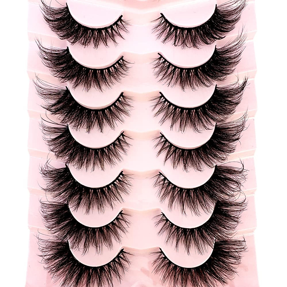 HBZGTLAD 7Pairs Segmented Half Lashes manga Lashes 3D Clear Band Lashes Natural Look Wispy Mink Lashes Fluffy Cat Eye Lashes Pack Fake Eyelashes (7pairs-A)