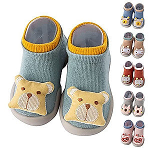 Lykmera Spring Fall Cotton Socks Shoes Infant Toddler Shoes Cartoon Pattern Solid Mesh Breathable Floor School Shoes Socks (Grey, 0-6 Months)
