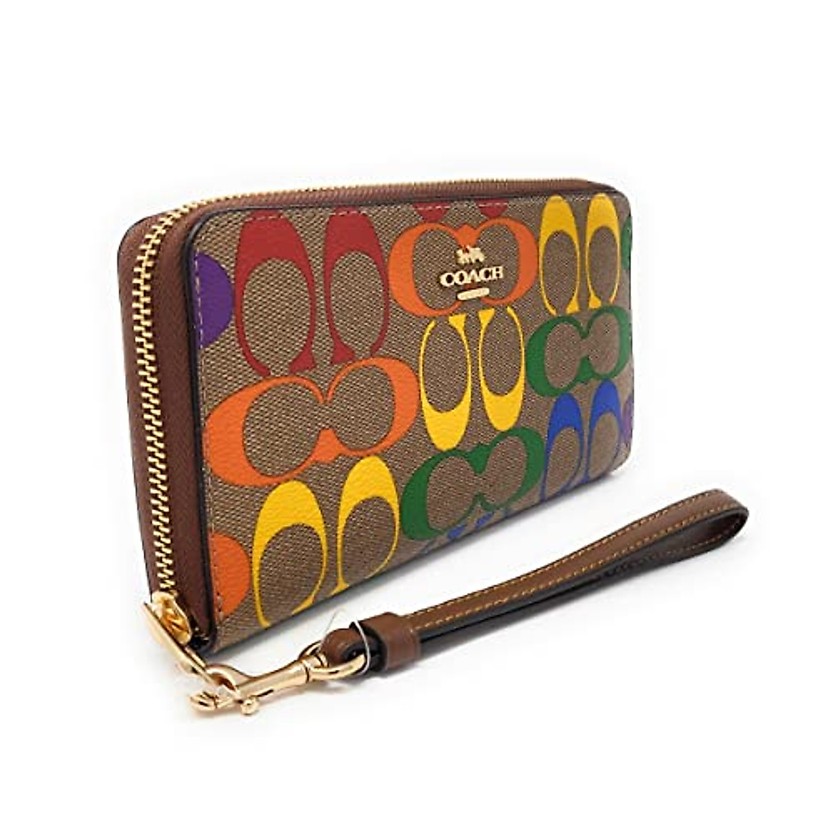 COACH Women's Long Zip Around Wallet In Signature Canvas (Rainbow - Khaki)