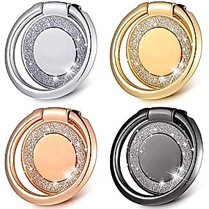 Weewooday 4 Pieces Glitter Bling Phone Ring Holders Metal Finger Kickstand 360° Rotation Bling Phone Ring Stand for Universal Tablets and Smartphone