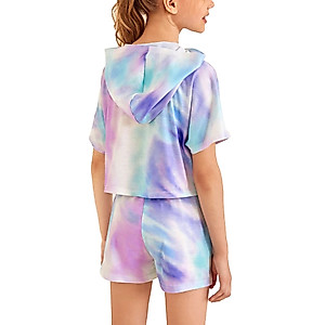 Girls Tie Dye Clothes Outfits Two Piece Set Jogger Suits Sweatsuits Tracksuits Sweatshirts Tops Hoodies Shorts Sets Size 8