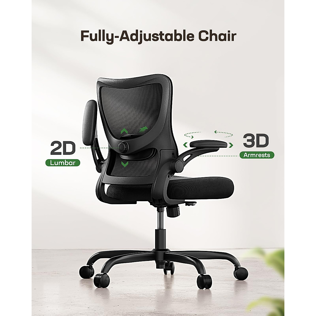 Marsail Office Chair Ergonomic Desk Chair with 3 Ways PU Armrests and Adjustable Lumbar Support Breathable Mesh Computer Chair Executive Rolling Swivel Comfy Task Chair for Home Office Gaming