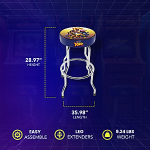 ARCADE1UP Adjustable Video Game Stool with Leg Extenders, X-Men -97