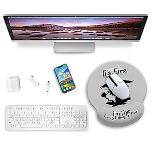 Ergonomic Mouse Pad with Wrist Support, Mouse Pad with Wrist Rest, Black Cat Gaming Mousepad with Non-Slip Pain Relief PU Base, Cute Mouse Pad for Desk Accessories Office Supplies Decor