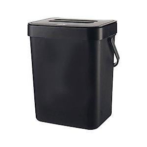 COMODA Kitchen Compost Bin for Countertop, Mountable Indoor Compost Bucket Waste Bin with Lid, Hanging Small Trash Can with Lid Under Sink for Kitchen Bathroom, black, LK065QTCQS365J85