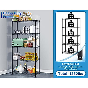 5-Tier Metal Wire Shelving Unit Kitchen Shelf Organizer Garage Storage Rack Utility Shelf Snack Shelf, NSF Certified Storage Shelves for Storage, Garage Shelving Kitchen Storage Shelf Pantry Shelves