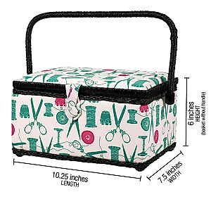 SINGER 07271 Basket with Sewing Notions Kit & Removable Tray-Vintage Spools, Tan