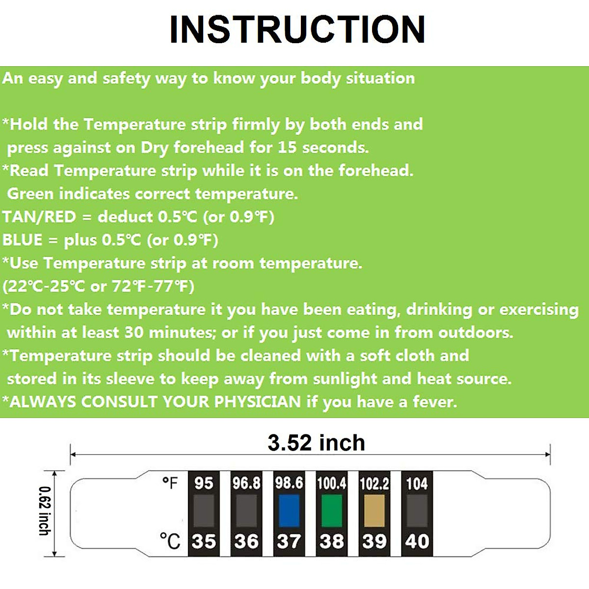 Temperature Strips, Temperature Strips for Travel and Daily Home Use, Multipurpose (20Pcs)