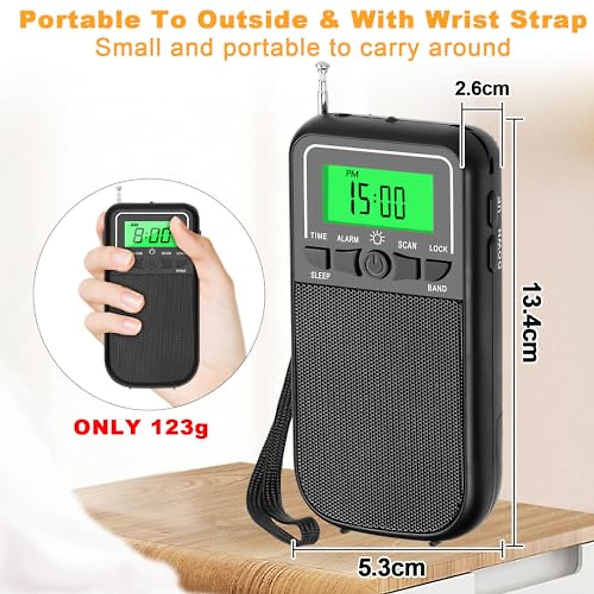 Portable Radio AM FM SW, Transistor Radio with LED Flashlight, 2AA Battery Operated Radio for Long Range Reception, Emergency Pocket Walkman Radio for Indoor, Outdoor,Walk,Jogging,Gym,Camping