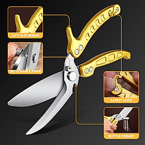 Poultry Shears, Germany Detachable Heavy Duty Kitchen Scissors, Golden Kitchen Shears With Knife Bottle Opener Gift Box, Multipurpose Kitchen Shears For Cooking Chicken Meat Turkey Thanksgiving