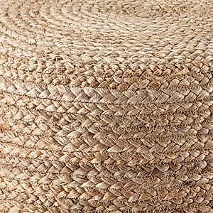 S & L Homes Pouf Ottoman - 100% Jute Braided Footrest Pouf Hand Knitted Traditional Cord Boho Pouffe for Living Room, Bedroom, Nursery, Patio, Lounge Colorblock - Natural Ivory (20”x20”x10”)