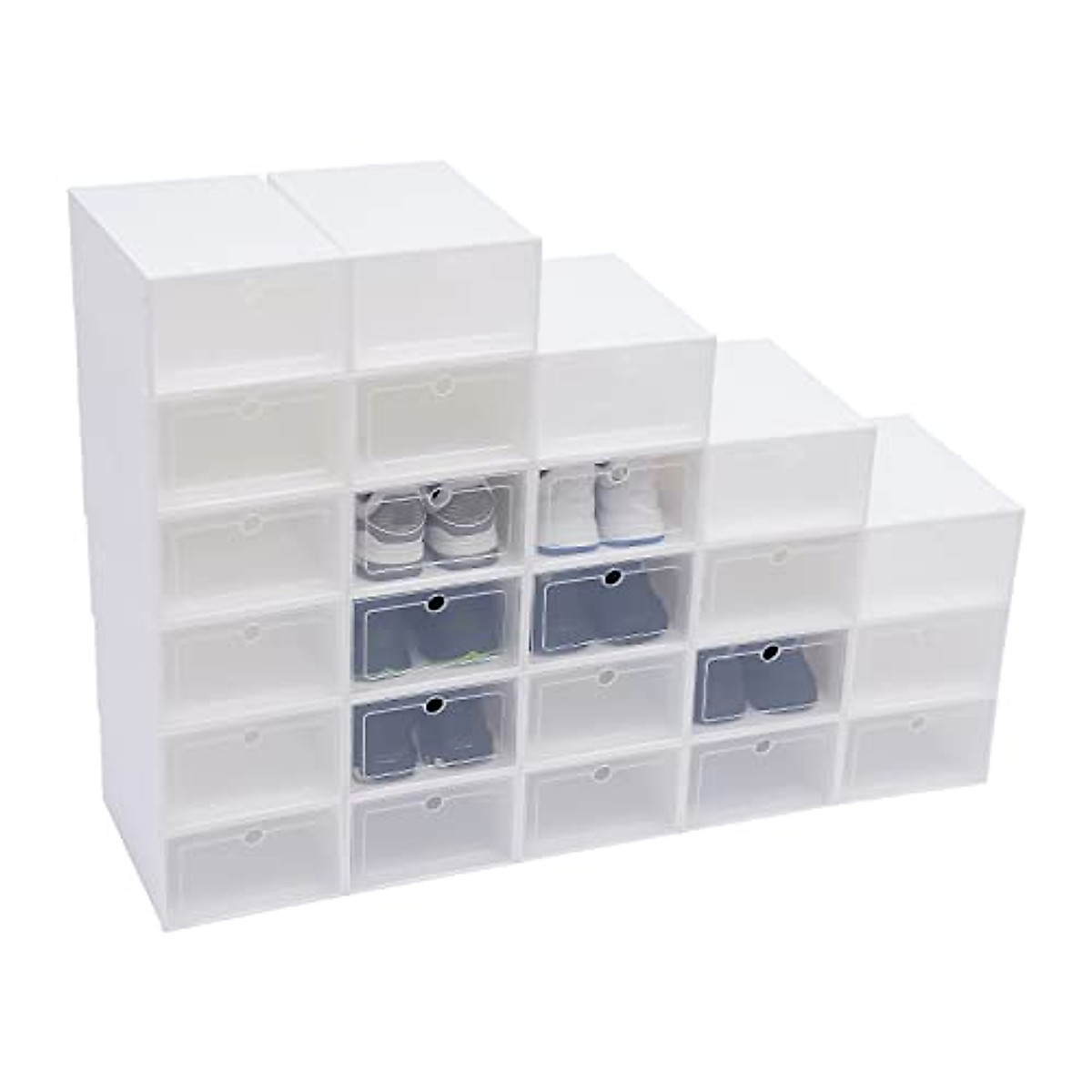 WDZCZDoo 20/24 Pack Shoe Storage Boxes, Clear Plastic Stackable Foldable Shoe Organizer Bins, Drawer Type Front Opening Shoe Sneaker Holder Containers (24Pcs)