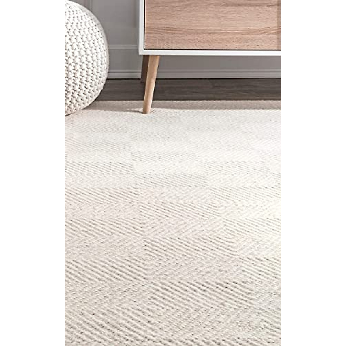 Handwoven Wool Area Rug- Natural Yarn- Contemporary Farmhouse Decor- ecofriendly Rugs for Bedroom Living Room (Ivory, 5'x8')