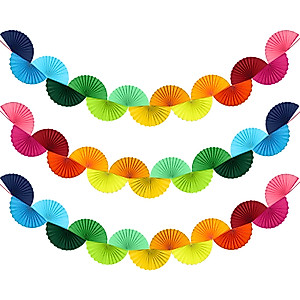Weekgrat 3 Pack Wedding Paper Fans Garland 15.6ft Colorful Background Ceiling Hanging Decorations Paper Garland Decorations Set for Birthday Party Supplies 3D Bachelorette Party Decorations (Rainbow)