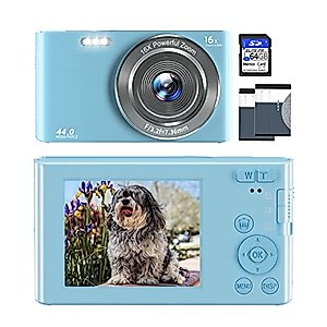 Digital Camera 4K 44MP Compact Point and Shoot Camera with 16X Digital Zoom 32GB SD Card,Kids Camera 2.4 Inch, Vlogging Camera for Teens Students Boys Girls Seniors(Blue2)