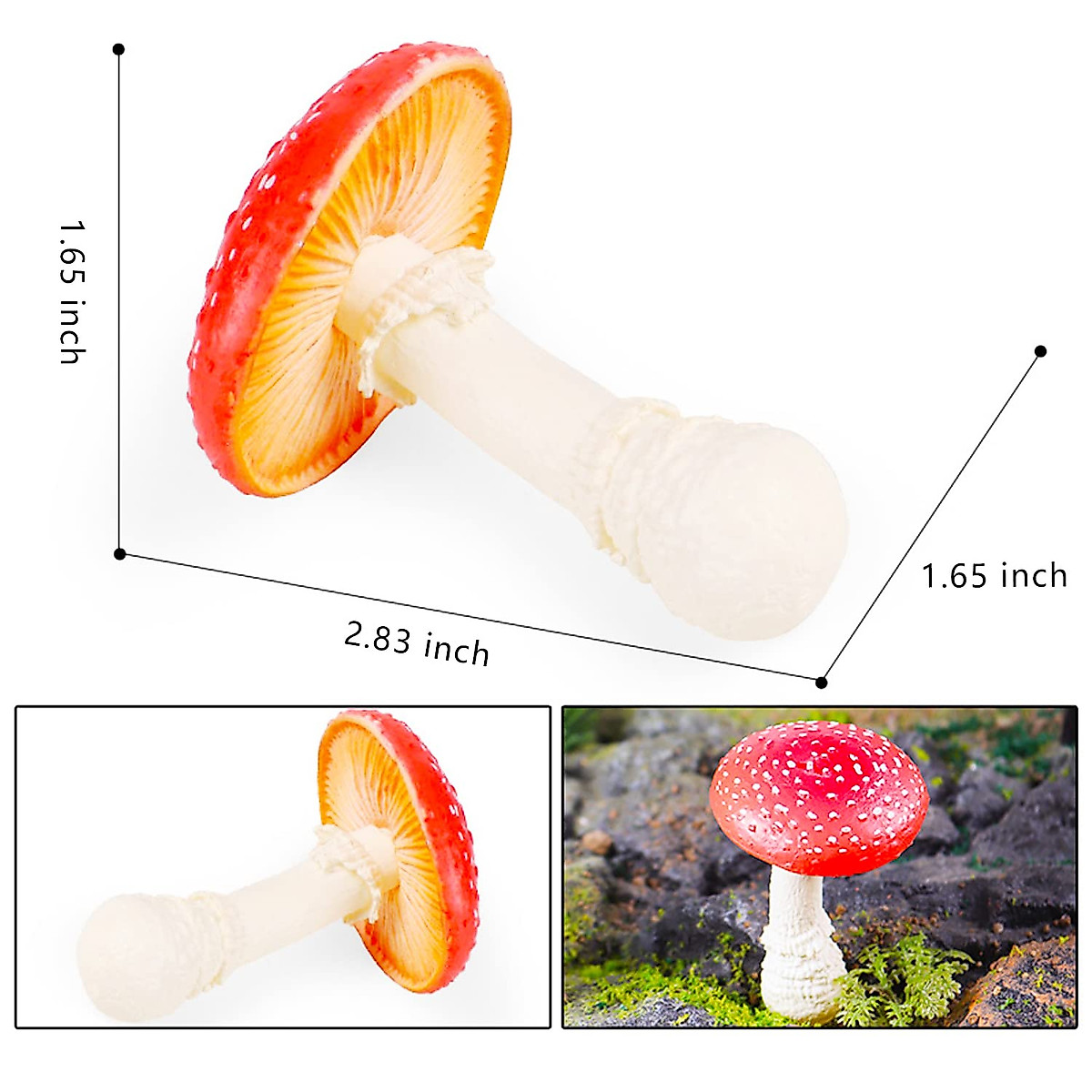 Hiawbon 6 Pcs Miniature Mushroom Figurine Plastic Mushroom Model Realistic Artificial Mushroom Fairy Garden Landscape Decoration Supplies