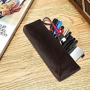 CestAntiQ, Genuine Leather Pen Pouch | Pencil Pouch | Zippered Pen Holder Pouch Craft Tool holder for School, Work & Office | Handy Pen Case | Classic Work Accessories | Brown Handmade Carry On Pouch