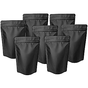 100 Pack Matte Black Mylar Stand Up Bags - 5.5x7.8 Inches Smell Proof Resealable Bags, Sealable Foil Packaging Bags