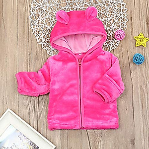 Noubeau Infant Baby Boys Girls Fleece Ears Hat with Lined Hooded Zipper Up Jacket Coat Tops Outwear Overcoat Warm Fall Winte (Pink, Tag size L, US 12-18Months)