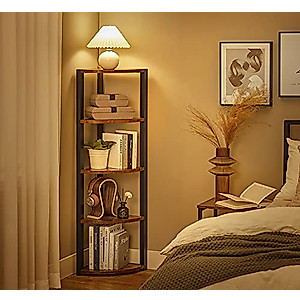 VASAGLE 5 Tier Corner Shelf Stand, Corner Bookshelf, Tall Corner Storage Shelves, Industrial Rack Plant Stand for Living Room, Bedroom, Home Office, Rustic Brown and Black ULLS801B01
