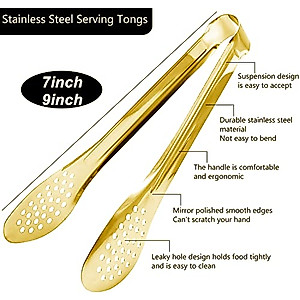 4 Pack Buffet Tongs,Stainless Steel Serving Tongs Serving Utensils Gold(7Inch,9.1Inch)