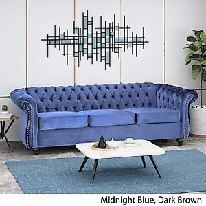 Page Tufted Chesterfield Velvet 3 Seater Sofa, Midnight Blue and Dark Brown