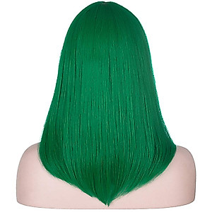 AMZCOS 15 Inch Short Straight Green Bob Wig with Bangs | Natural Heat Resistant Synthetic Hair for Women