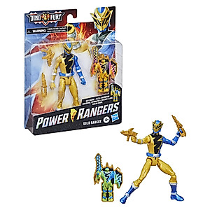Power Rangers Dino Fury Gold Ranger 6-Inch Action Figure Toy Inspired by TV Show with Dino Fury Key and Dino-Themed Accessory for Ages 4 and Up