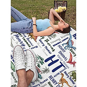 Bargley Personalized Dinosaur Car Seat Cover Custom Blanket Fleece Throw Blanket Soft Lightweight Warm Fuzzy Blankets for Couch Sofa Bed Traveling 40 x 30 Inch for Baby