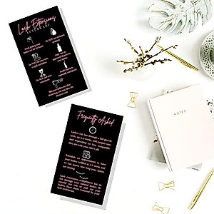 Lash Extension Aftercare Cards | 50 Pack | Eyelash Extension Supplies | 2x3.5" inches Business Card Size | Black with Neon Pink Color Design
