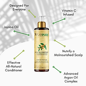 TruePure Argan Oil Conditioner (8 oz.) Deep Conditioner, Hair Treatment for Dry, Damaged Follicles, Split Ends | Sulfate, Paraben, Fragrance Free | For Men & Women | Made in USA