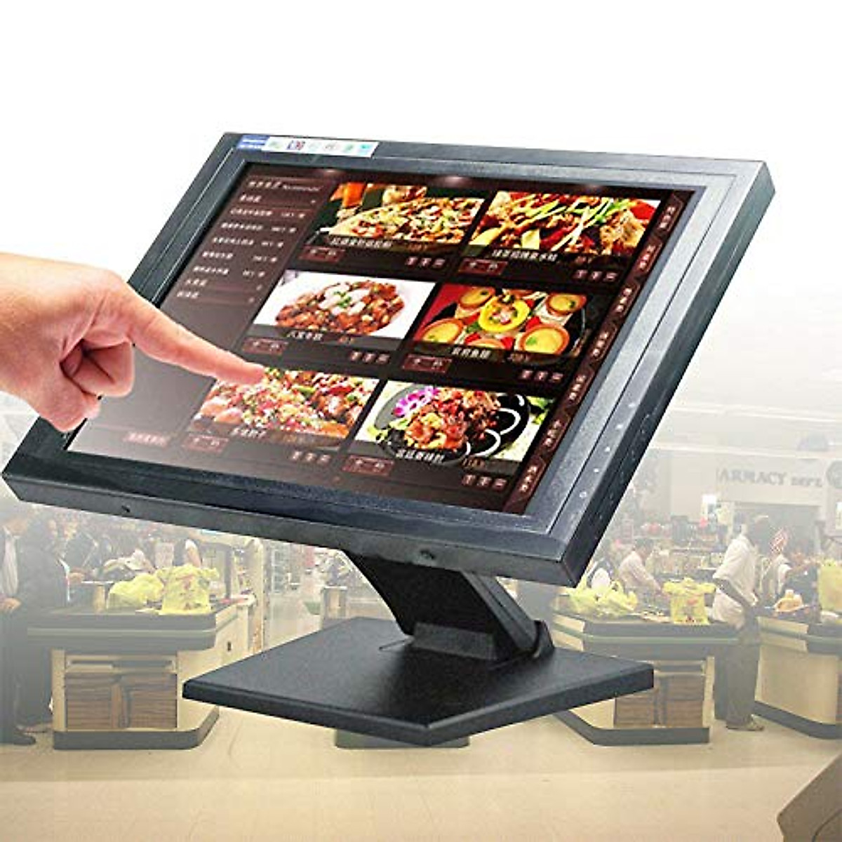 PC POS Monitor-15 inch Touchscreen PC POS Monitor-Cash Register VGA+Stand-LED Backlit Multi-Touch Monitor-LCD-Anzeige Display for Bar Restaurant (Touch-Screen Cash Register)