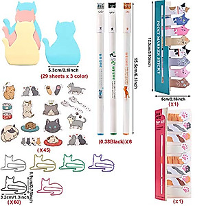 Cat Office Supplies Cat Sticky Notes Paper Clips Index Tabs Cat Gel Ink Pens Cat Shaped Bookmark Cartoon Stickers Set for Cat Lovers Kids Women Girl Work School Office(Cute Style)