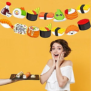 Sushi Garland Banners 2Pcs Let's Roll Sushi Birthday Party Cutout Banners Sushi Party Decorations for Japanese Theme Baby Shower Supplies