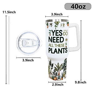 ZNYYZYBA Plant Lover Gifts, Gardening Gifts for Women, Plant Tumbler - Gifts for Plant Lovers, 40 oz Tumbler with Handle and Straw, Reusable Stainless Steel Plant Mug, Plant Lover Gifts for Women