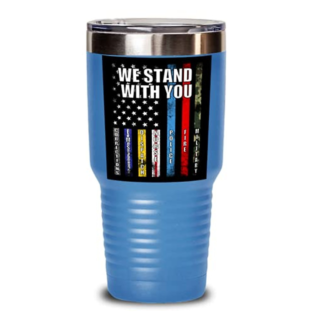 Corrections EMS Dispatch Nurse Police Fire Military Tumbler With Lid Light Blue, 30oz Insulated Mug Cup Present Idea