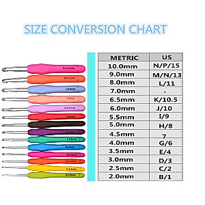 Ergonomic Crochet Hook set 14 Sizes 2mm(B)-10mm(N) with Case for Arthritic Hands,Crochet Kit for Beginners Extra Long Crochet Needles.