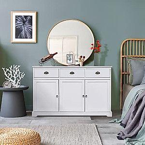 EROMMY White Buffet Cabinet with Storage, Kitchen Sideboard with 3 Doors & 3 Drawers, Farmhouse Buffet Server Bar Cabinet Console Table for Dining Living Room, White