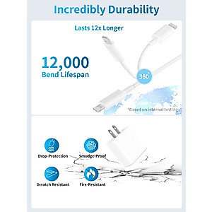 iPhone Charger Fast Charging,3-Pack 20W Type C Fast Wall Charger,USB C Charger Block for iPhone 14/13 Pro/12 Mini/11 Pro Max/X/XS/8,iPad Pro/Air/Mini,AirPods with 6.6FT MFi Certified Lightning Cable