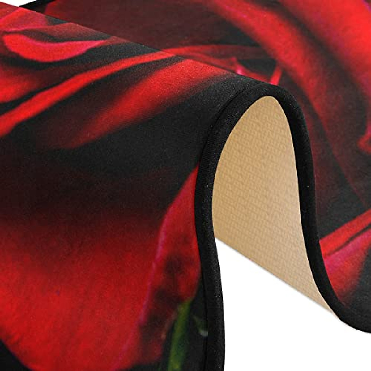Red Rose Flower Close Up Runner Rug 72 x 24 Inch, Valentine Kitchen Rug Doormat Bath Mat Area Rug Non-Slip Carpet for Kitchen Living Bedroom