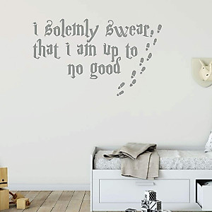 I Solemnly Swear That I Am Up To No Good Wall Decal with Footprints - Marauder's Map Themed Vinyl Lettering for Home or Bedroom Decor