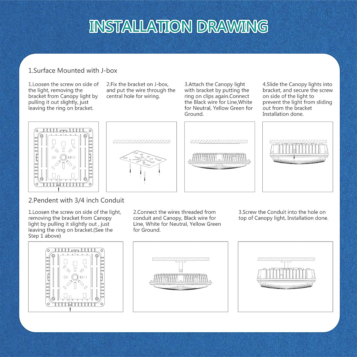 NEW SOONLED LED Canopy Light 45W, AC100-277V,5400Lumens 5000K, ETL & DLC Listed 5-Year Warranty,Waterproof IP65 Canopy LED Light, Square LED Canopy Lights Outdoor