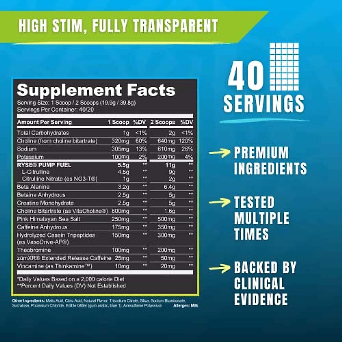 RYSE Signature Series GODZILLA Pre Workout | Pump, Energy, Strength, and Focus | Citrulline, Beta-Alanine, Caffeine | 40 Servings (Monsterberry Lime)