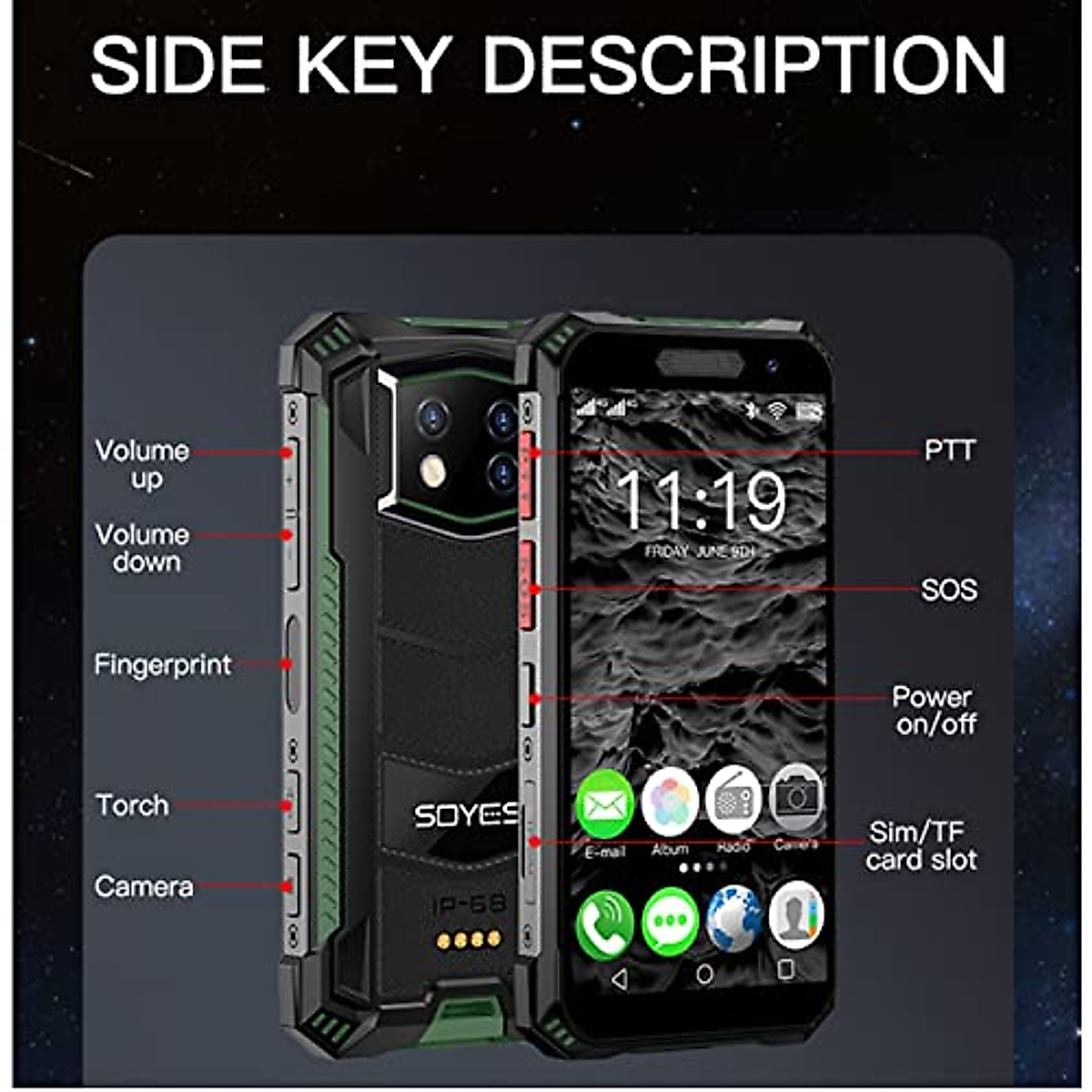 Soyes S10 Max 4G Mini Rugged Cell Phone IP68 Waterproof 3.5" 4GB 128GB Android 10 Unlocked Smartphone Octa Core 3800mAh Walkie Talkie Global Version (Black, 4GB+128GB)