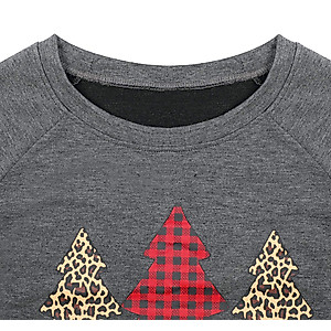 LUKYCILD Christmas Trees Sweatshirt Women Plaid Leopard Graphic Long Sleeve Pulllover Tops