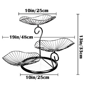 DOERDO 3 Tier Fruit Basket Holder, Decorative Fruit Bowls Stand, Table Countertop Holder for Vegetables Bread Snack, Black