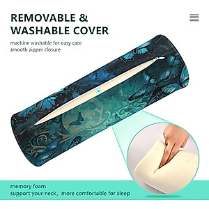 xigua Cute Butterfly Neck Roll Pillow for Neck Relief with Removable Washable Cover - Memory Foam Round Cylinder Bolster, Ergonomically Designed for Head, Neck, Back, and Legs