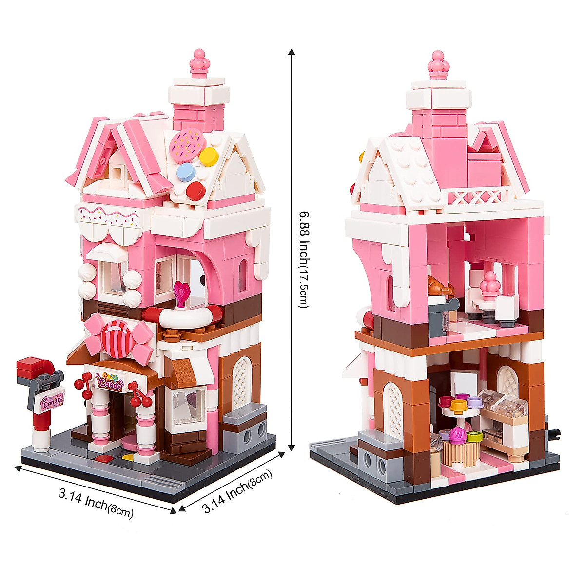 ANGFJ Girls Building Blocks Toys Candy House Building Kit Toys for Girls Street View Pink Bricks Toys Construction Play Set for Kids Best Gifts for Girls Age 6-12 and Up (319 Piece)