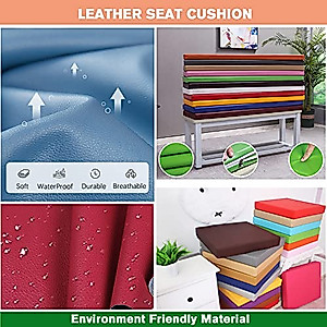 Custom Size Bench Cushion and Patio Furniture Cushions, Seat Cushions Kitchen Settee Pad, Rainproof Seat Cushion with Non-Slip Bottom and Removable Leather Cover (Custom Size, Dark Red)